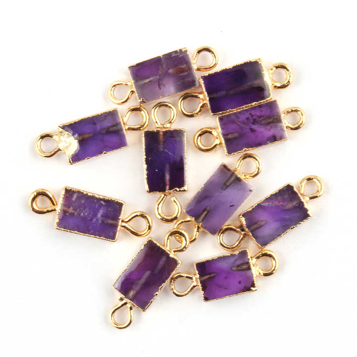 Natural Amethyst Rectangle Shape Connectors Gold Plated Pendant ...
