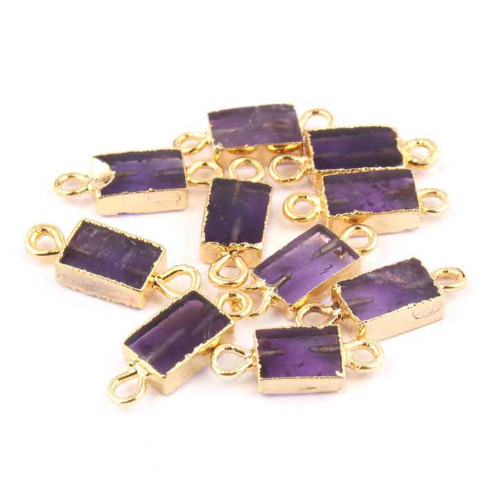 Natural Amethyst Rectangle Shape Connectors Gold Plated Pendant ...