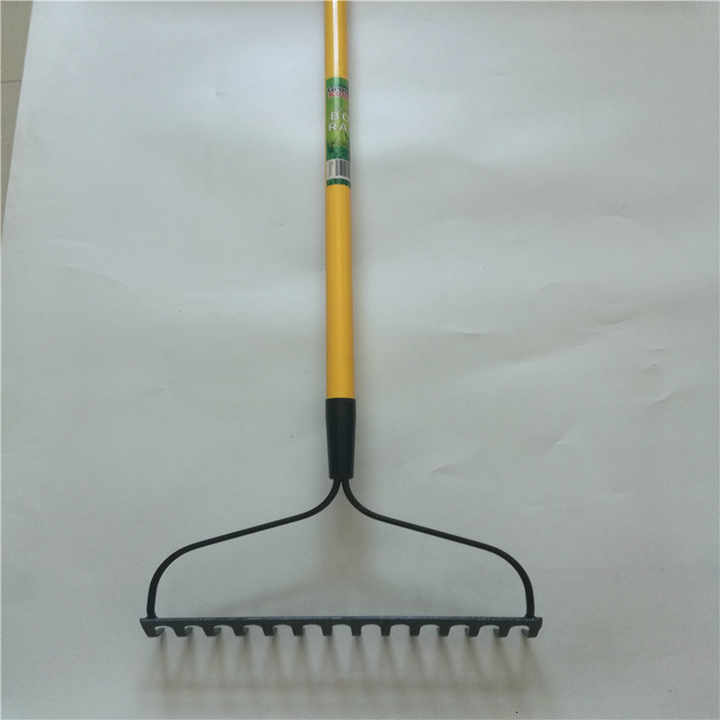 14-tine Fiberglass Shaft Bow Rake Yellow Black Steel Garden Tool with ...