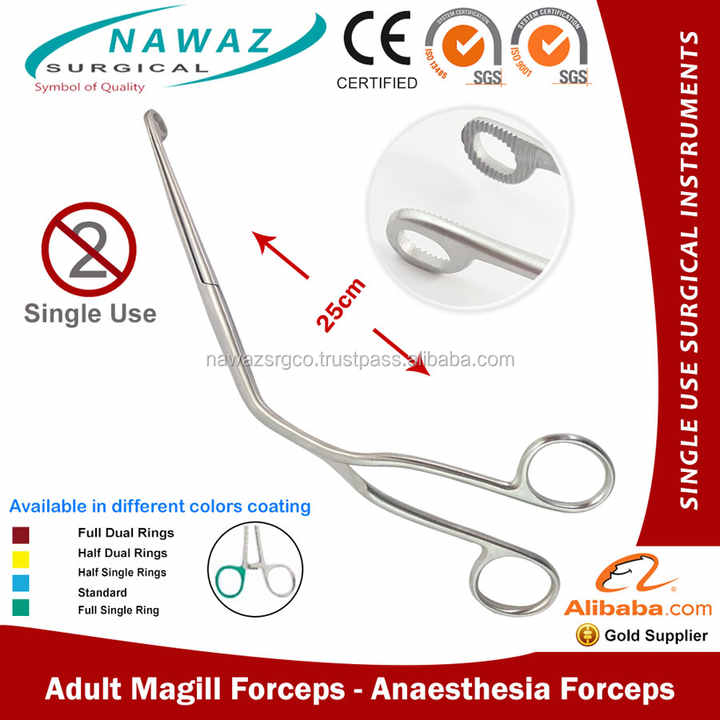 Disposable Adult Magill Forceps 25cm - Single Use Surgical Instrument