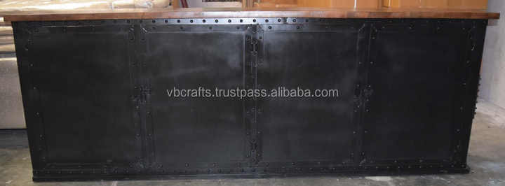 Luxury Bar Furniture - Industrial Antique Metal Riveted Mango Wood Top