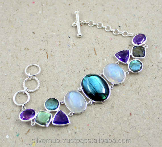 Unique Silver Hub 925 Sterling Silver Multi Stone Bracelet