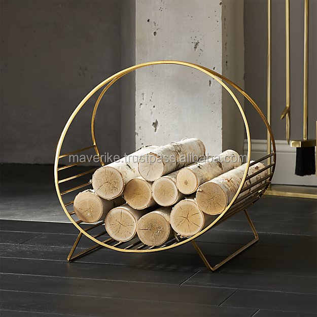 Firewood Log Rack Round Metal Fireplace Wood Storage Holder for Indoor ...