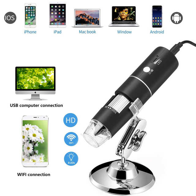WiFi Wireless Digital Microscope Camera with 1080P HD 2MP 50x to 1000x ...