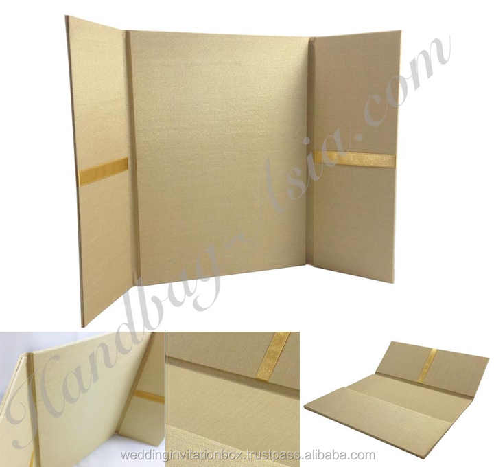 Custom Plain Gold Silk Laminated Cardboard Wedding Invitations