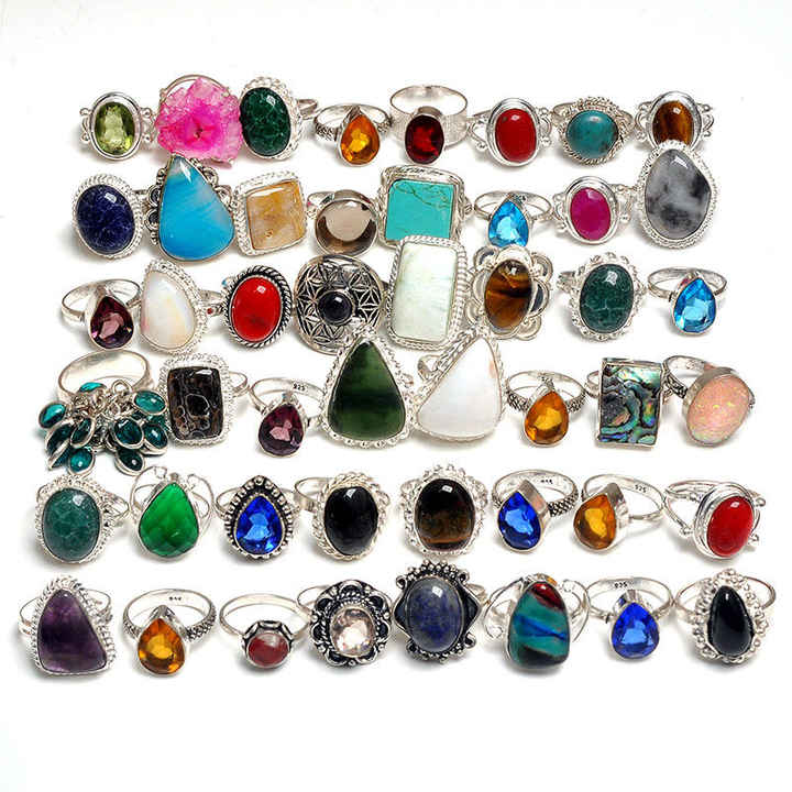 Wholesale Mix Stone Gemstone Rings - 925 Silver Overlay
