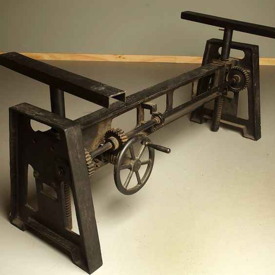 Industrial Cast Iron Adjustable Height Crank Table