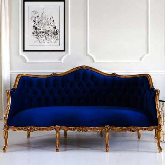 Luxury French Style Sofa - High Quality Solid Wood Blue