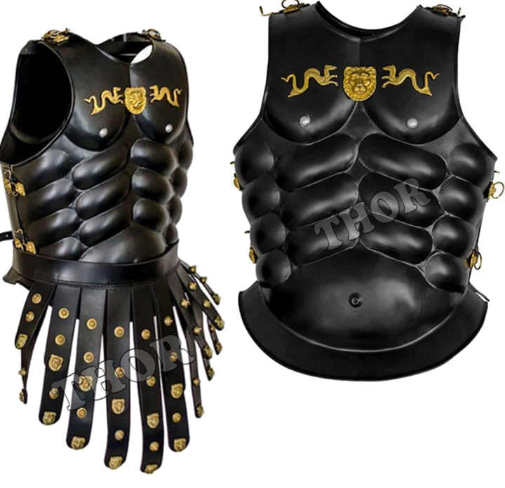 Medieval Black Muscle Armor Jacket - Roman Cuirass