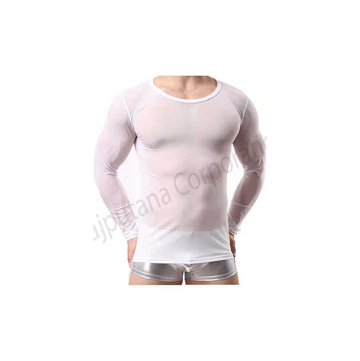 Men's Long Sleeve Mesh Sheer T-Shirt Top Transparent Undershirt ...