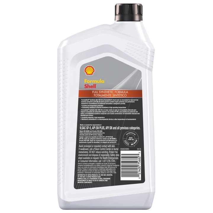 Custom Formula Shell SYNTHETIC 10W-30 Engine Oil - 1 Quart (pack of 6)
