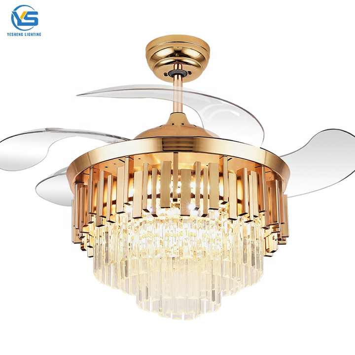Good Modern Crystal Decorative Fan With Light and Remote Control Led ...