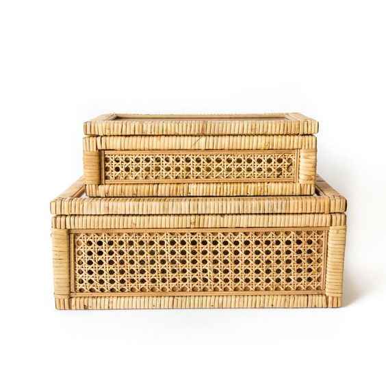 Viet Nam Rattan Webbing Cane Box Cane Wicker Jewelry Woven Storage ...
