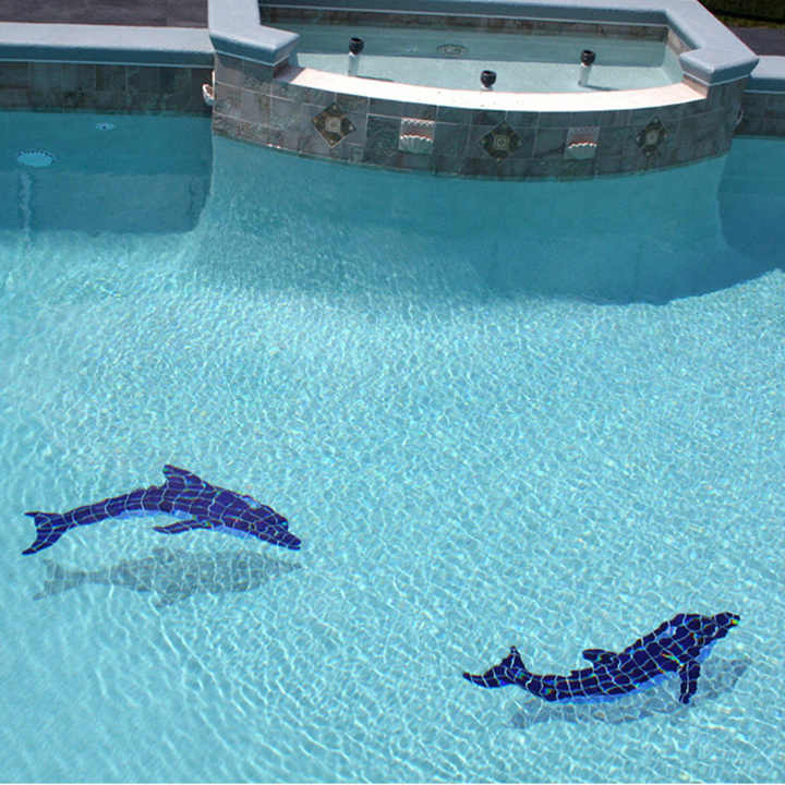 Decorative Blue Dolphin Pattern Glazed Ceramic Swimming Pool Mosaic ...